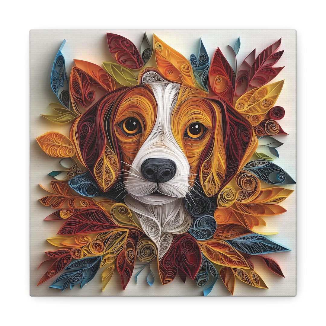 Autumn Beagle, Paper Quilling Artwork of a Dog Surrounded by Fall ...