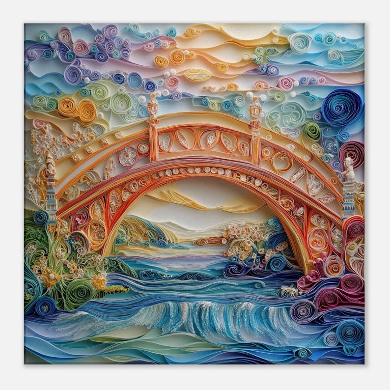 Whimsical Water Bridge, Paper Quilling Artwork of Fantasy, Quilled ...