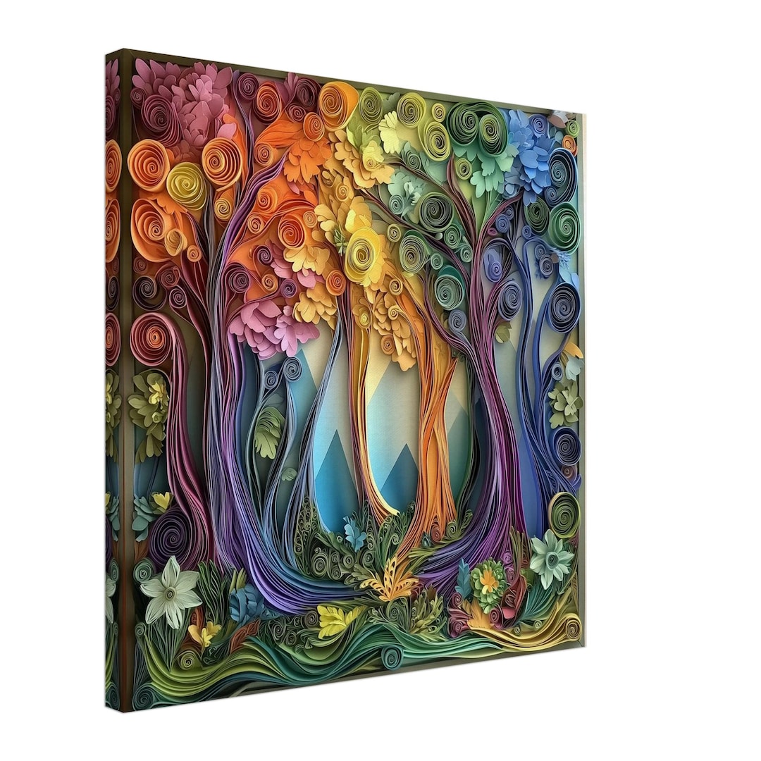Colorful Autumn Forest, Paper Quilling Artwork of Vibrant Trees and ...