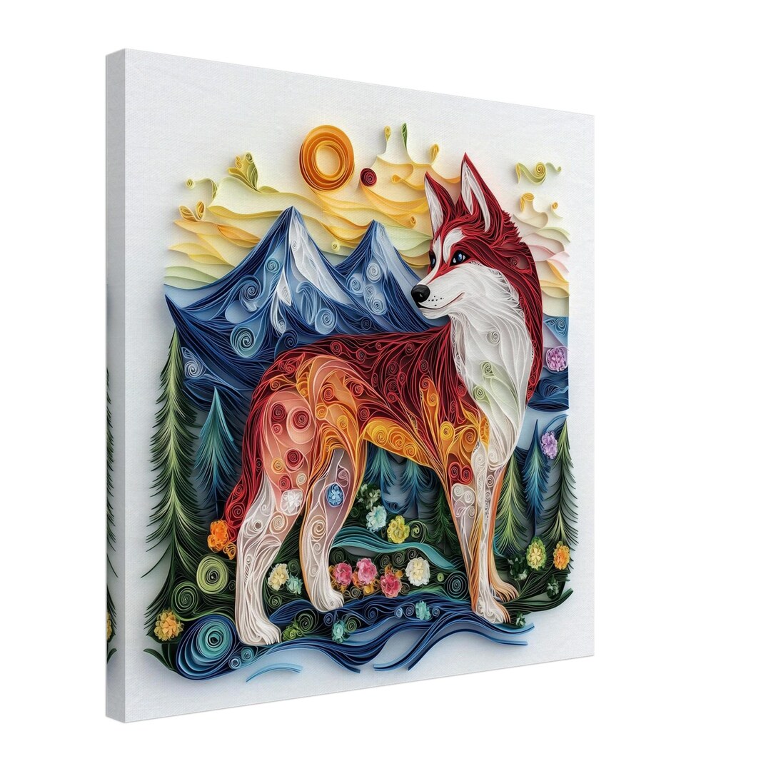 Arctic Wanderer, Paper Quilling Artwork of a Husky in the Mountains ...