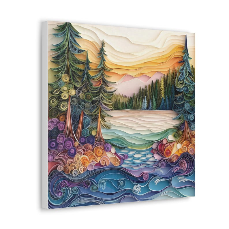 Forest Lake Sunrise, Paper Quilling Artwork of a Serene Landscape ...