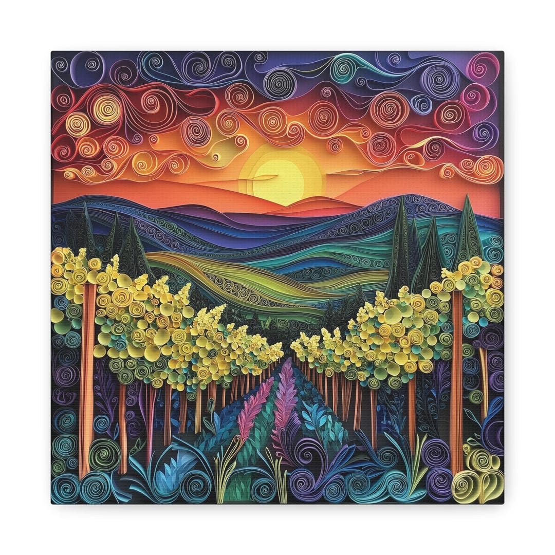 Golden Vineyard Sunset, Paper Quilling Artwork of a Scenic Landscape ...