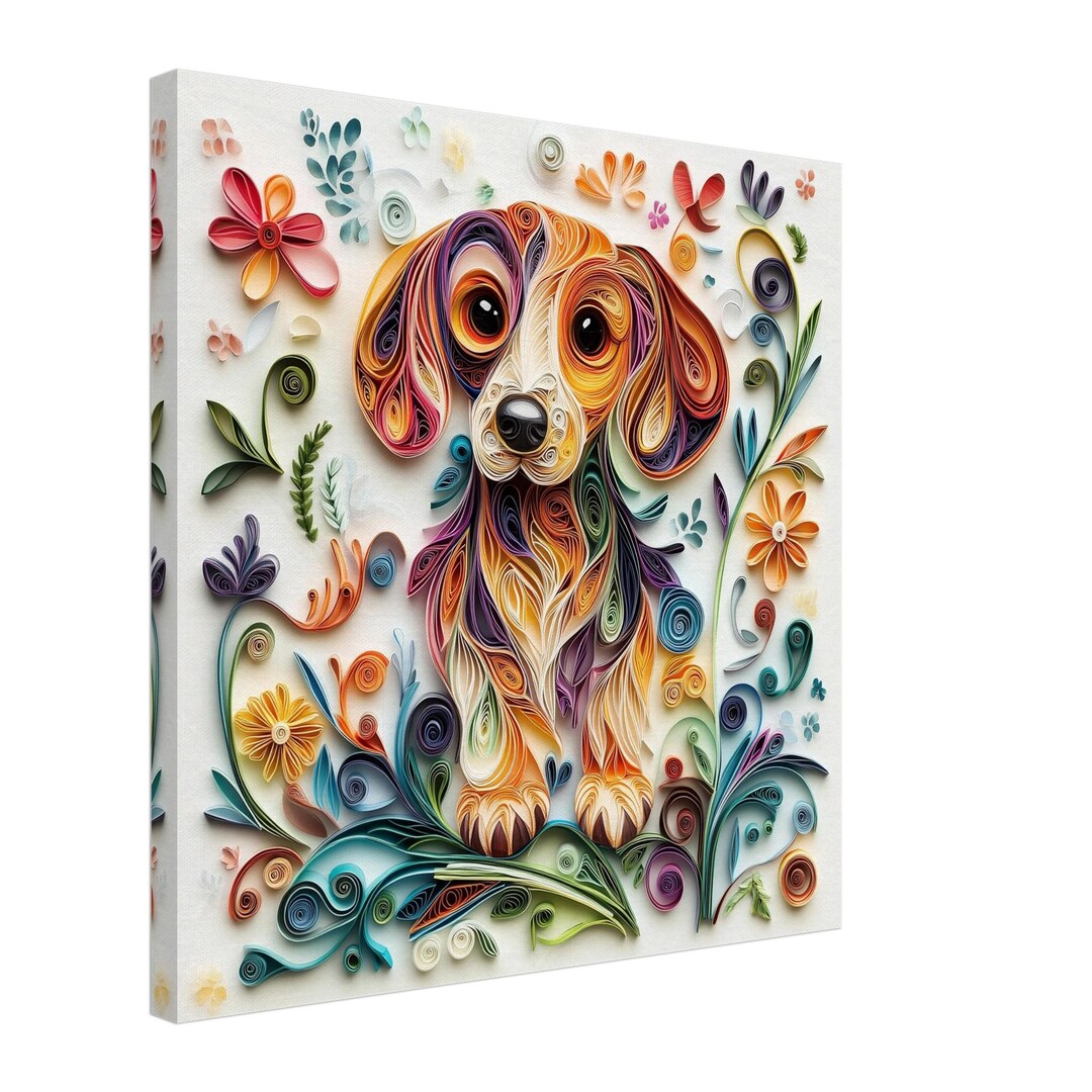Floral Pup, Paper Quilling Artwork of a Cheerful Dog, Quilled Paper ...
