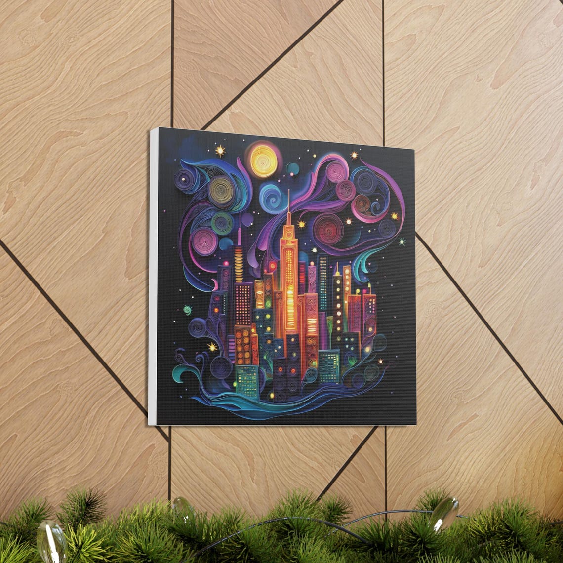 Vibrant Cityscape, Paper Quilling Artwork of a Radiant Night Skyline ...