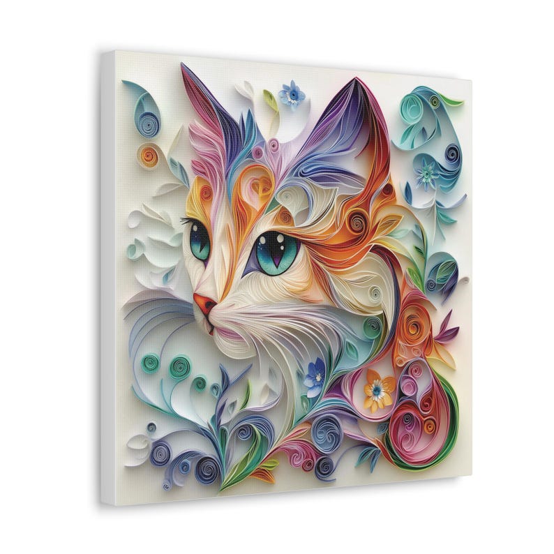 Dreamy Floral Cat, Paper Quilling Artwork of a Colorful Feline With ...