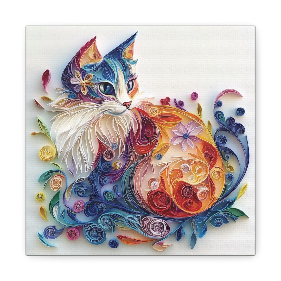 Radiant Feline, Paper Quilling Artwork of a Vibrant Cat, Quilled Paper ...