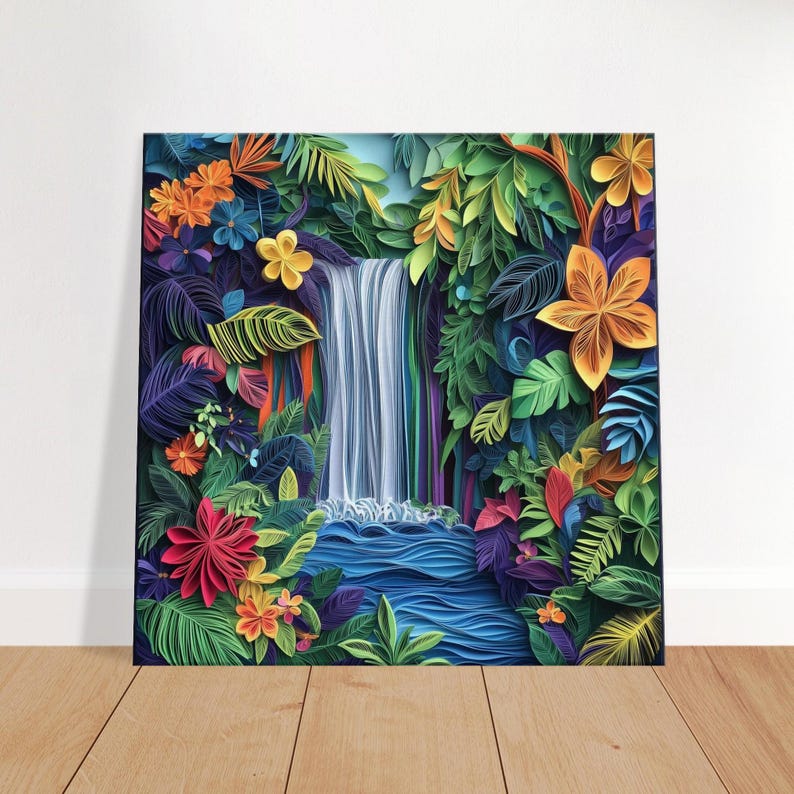 Waterfall Paradise, Paper Quilling Art of Tropical Scene, Quilled Paper ...