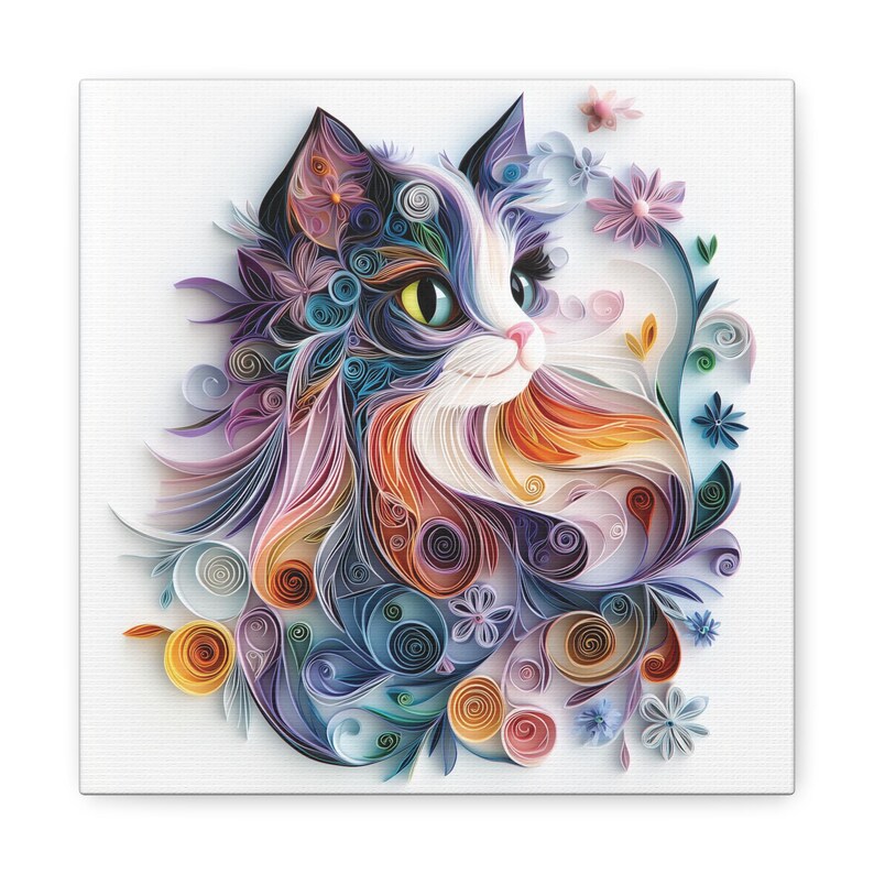 Whimsical Cat, Paper Quilling Artwork of a Multicolored Feline, Quilled ...
