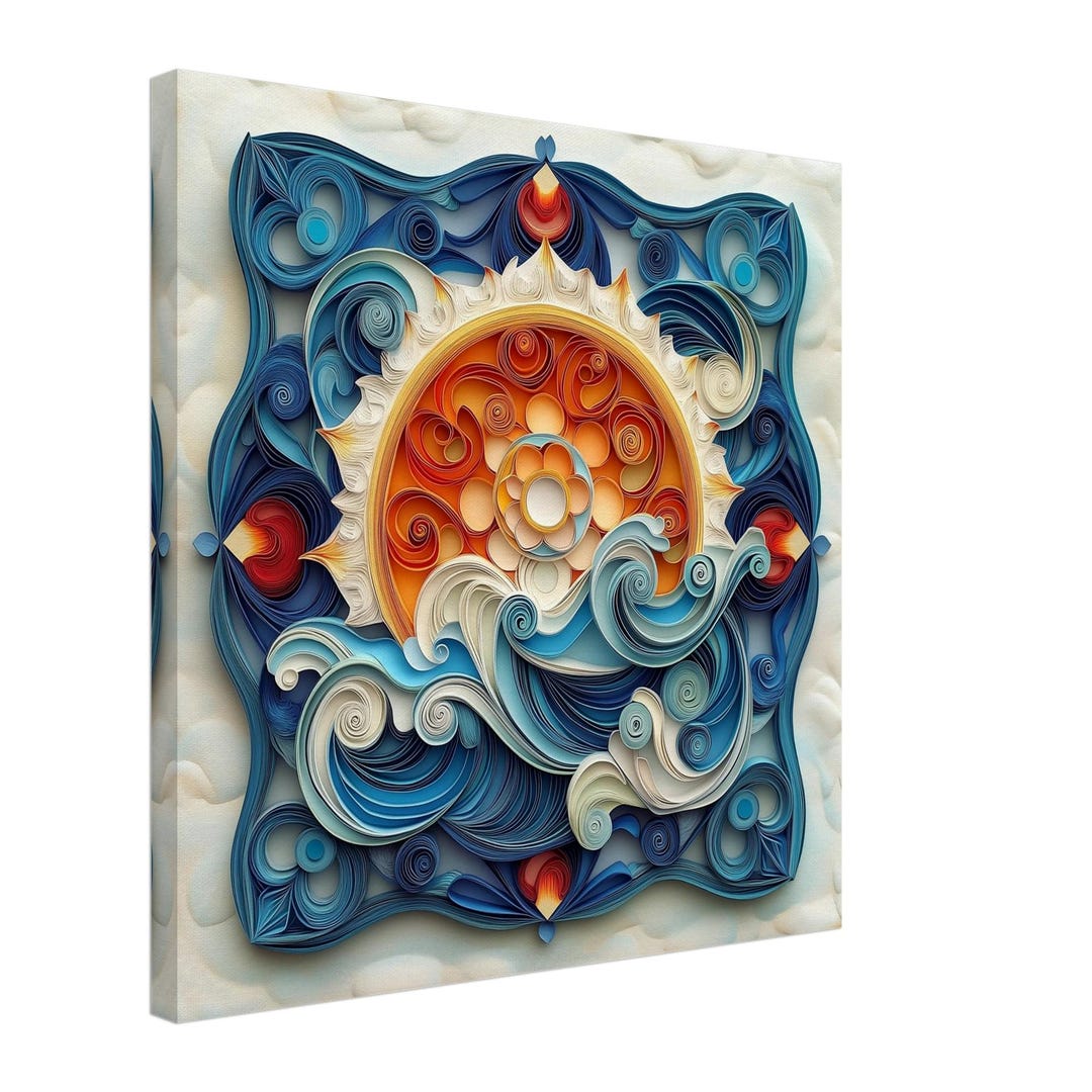 Sunrise Waves, Paper Quilling Artwork of Sun and Ocean Waves, Quilled ...