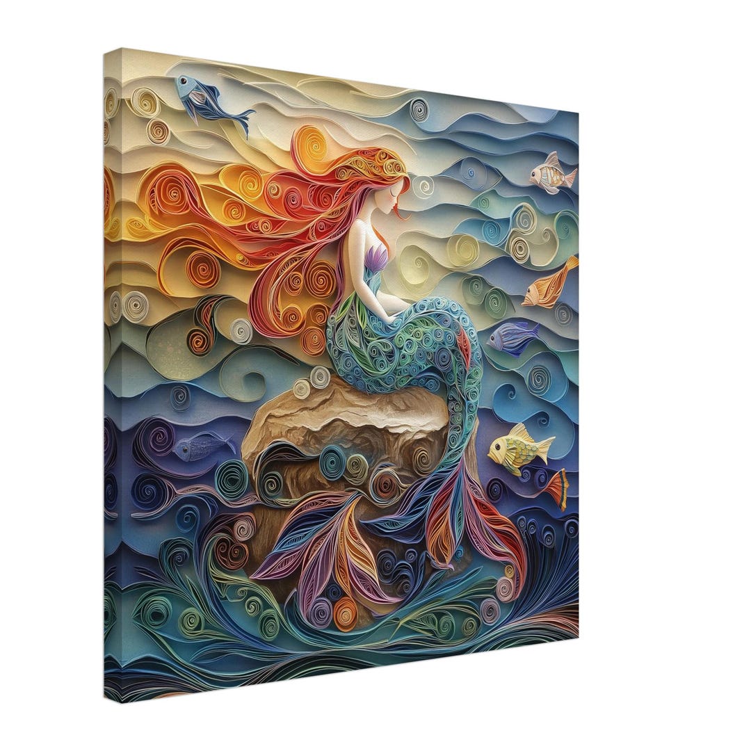 Mermaid by the Ocean, Paper Quilling Artwork of a Mermaid and Sea ...