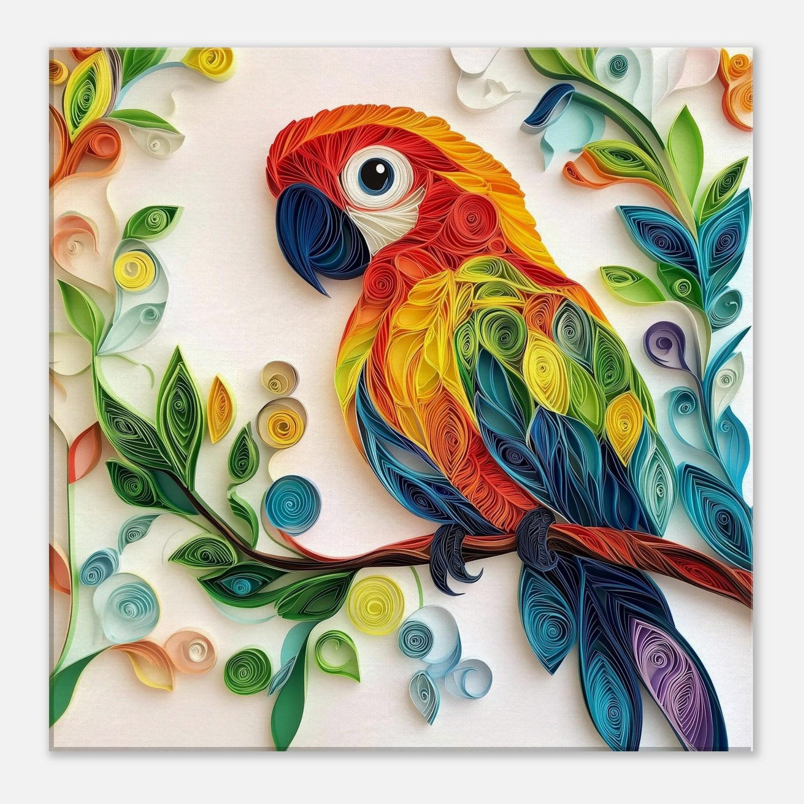 Colorful Parrot, Paper Quilling Artwork of a Parrot on a Branch ...