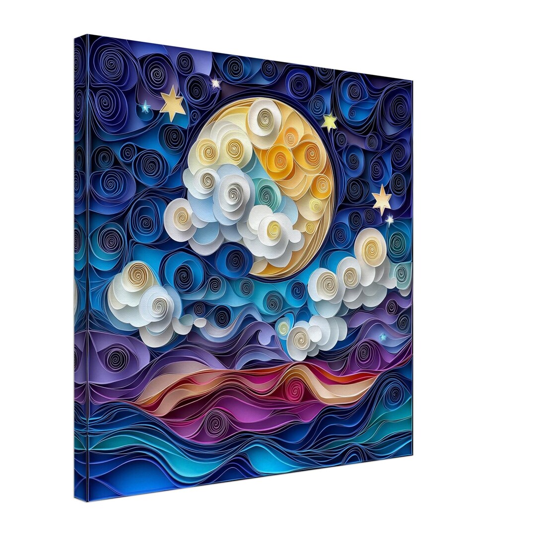 Serene Moonrise, Paper Quilling Artwork of a Moonlit Sky, Quilled Paper ...