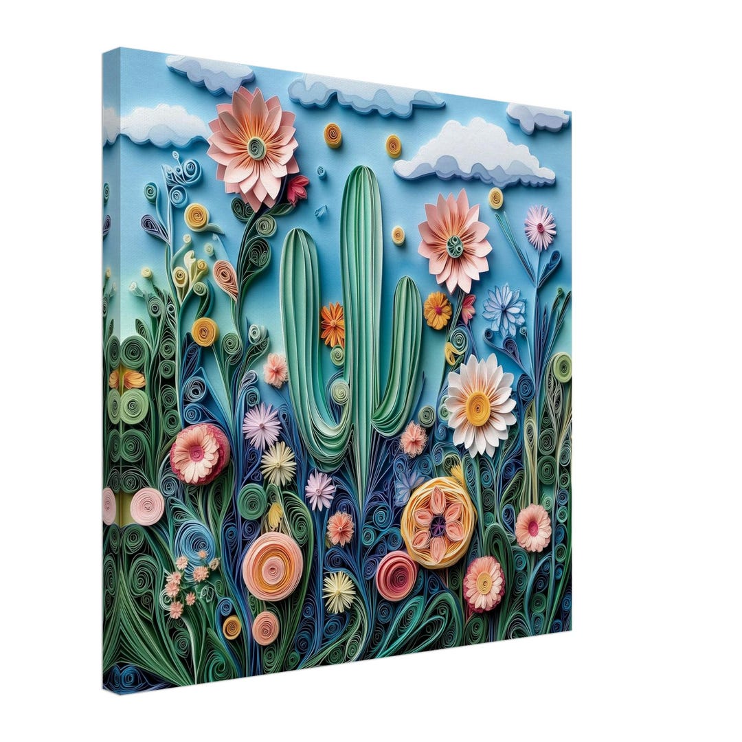 Desert Bloom, Paper Quilling Artwork of Flowers and Cactus, Quilled ...