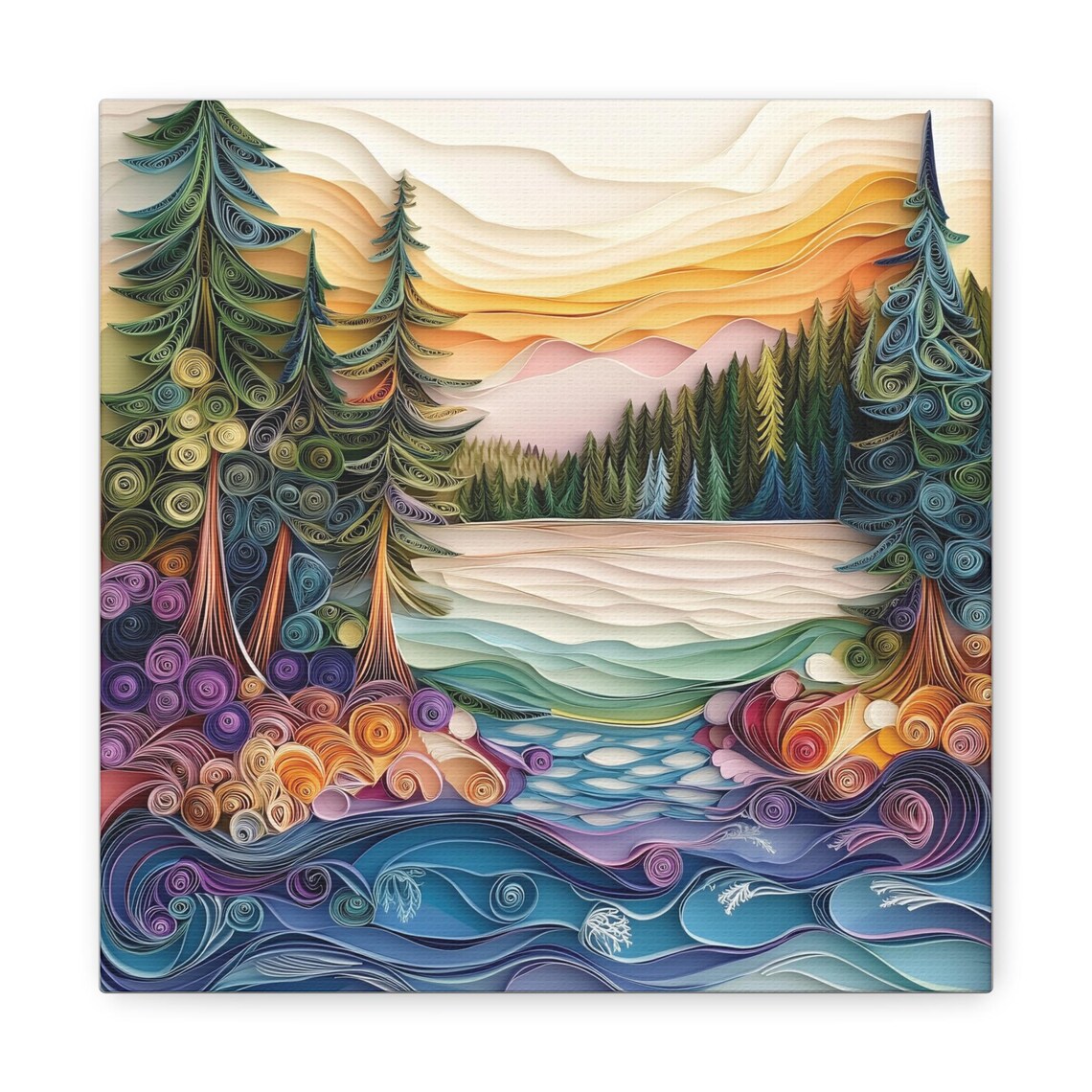 Forest Lake Sunrise, Paper Quilling Artwork of a Serene Landscape ...