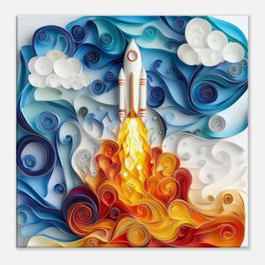 Rocket Launch, Paper Quilling Artwork of a Space Rocket, Quilled Paper ...