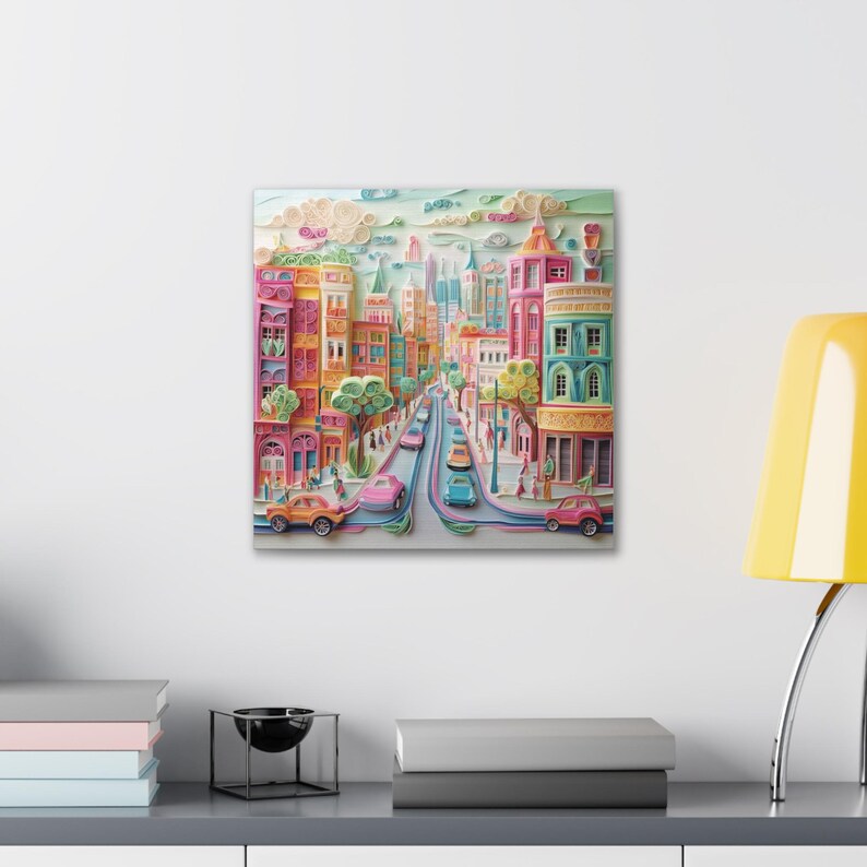 Vibrant City Street, Paper Quilling Artwork of a Lively Urban Scene ...