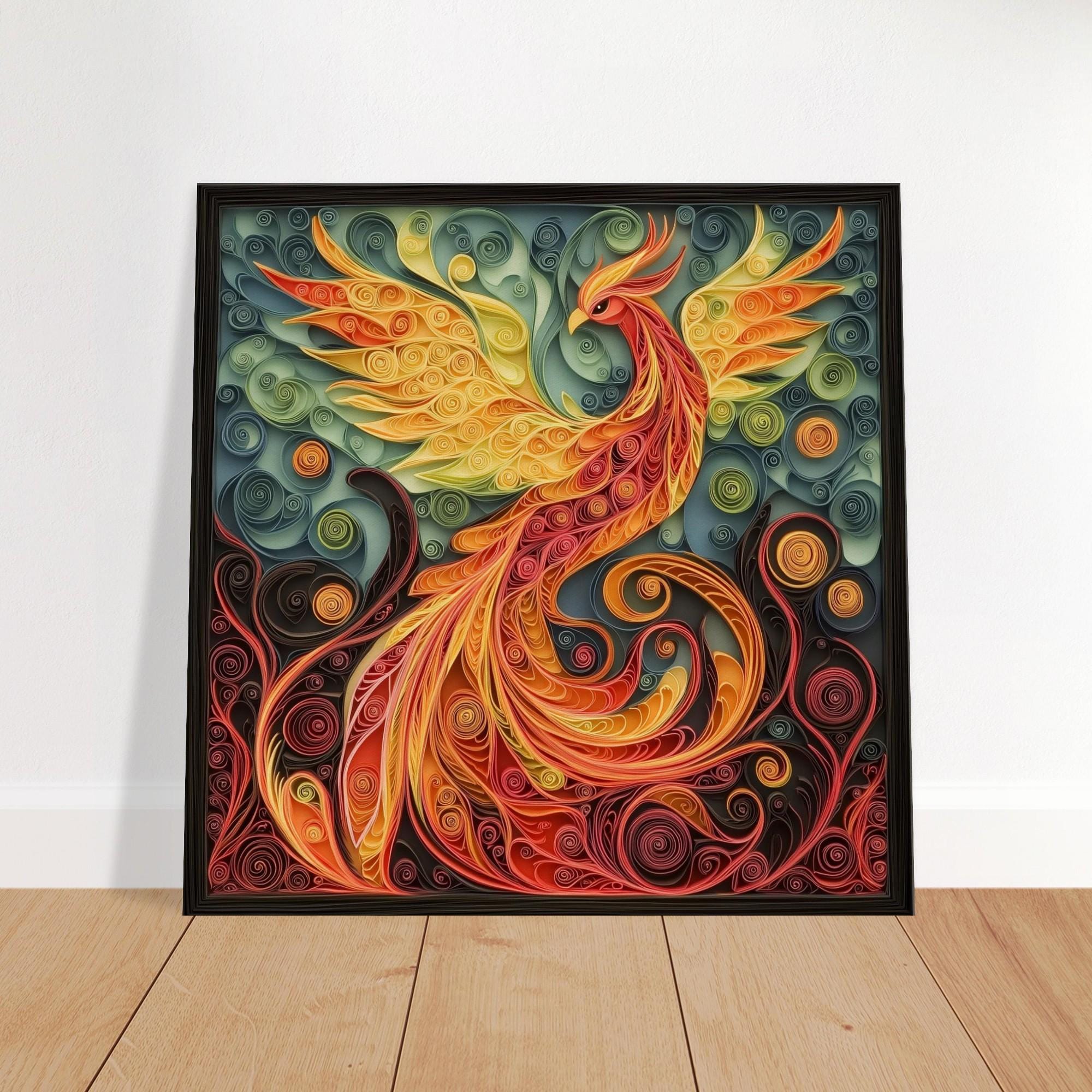 Fiery Phoenix, Paper Quilling Artwork of a Phoenix Rising From the ...