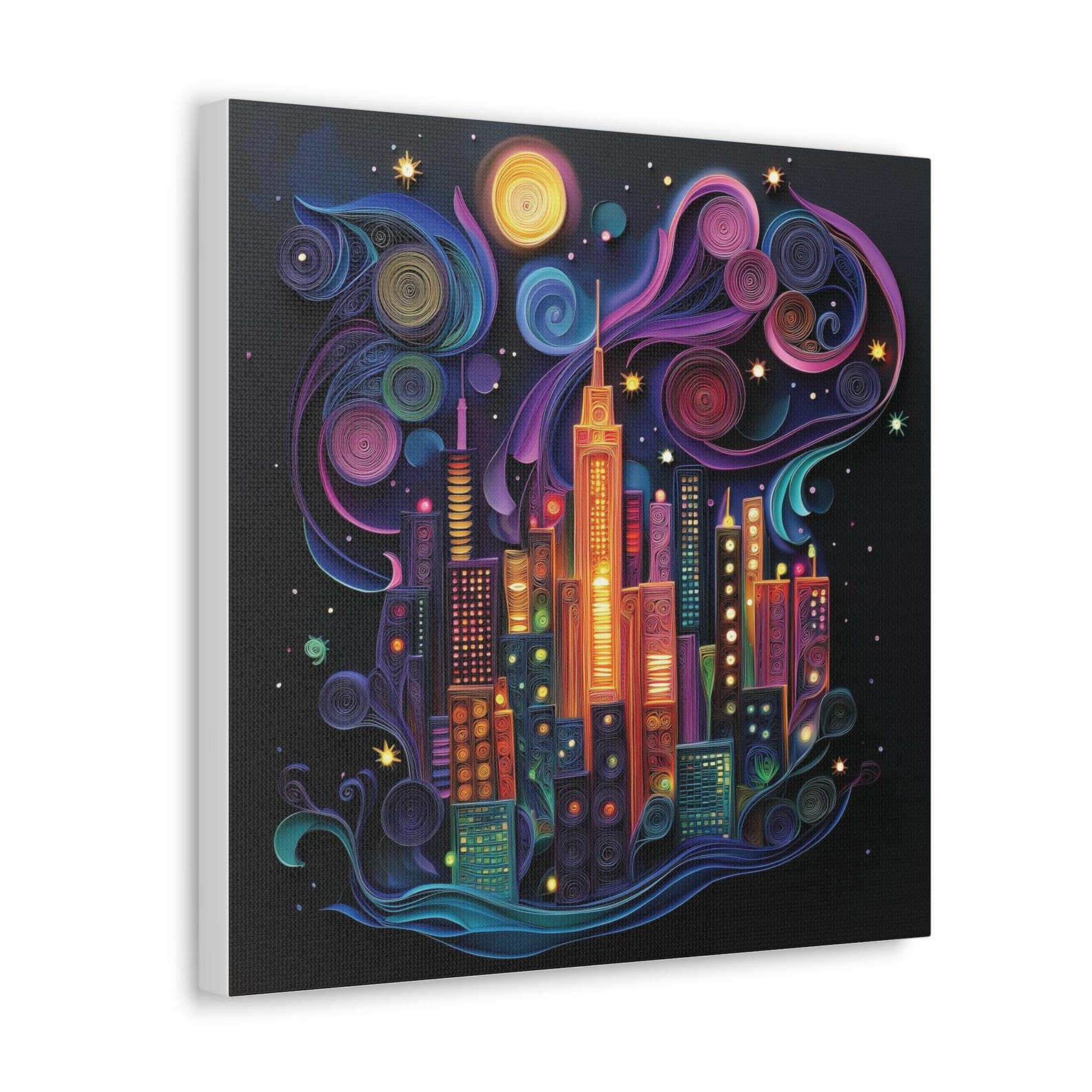 Vibrant Cityscape, Paper Quilling Artwork of a Radiant Night Skyline ...