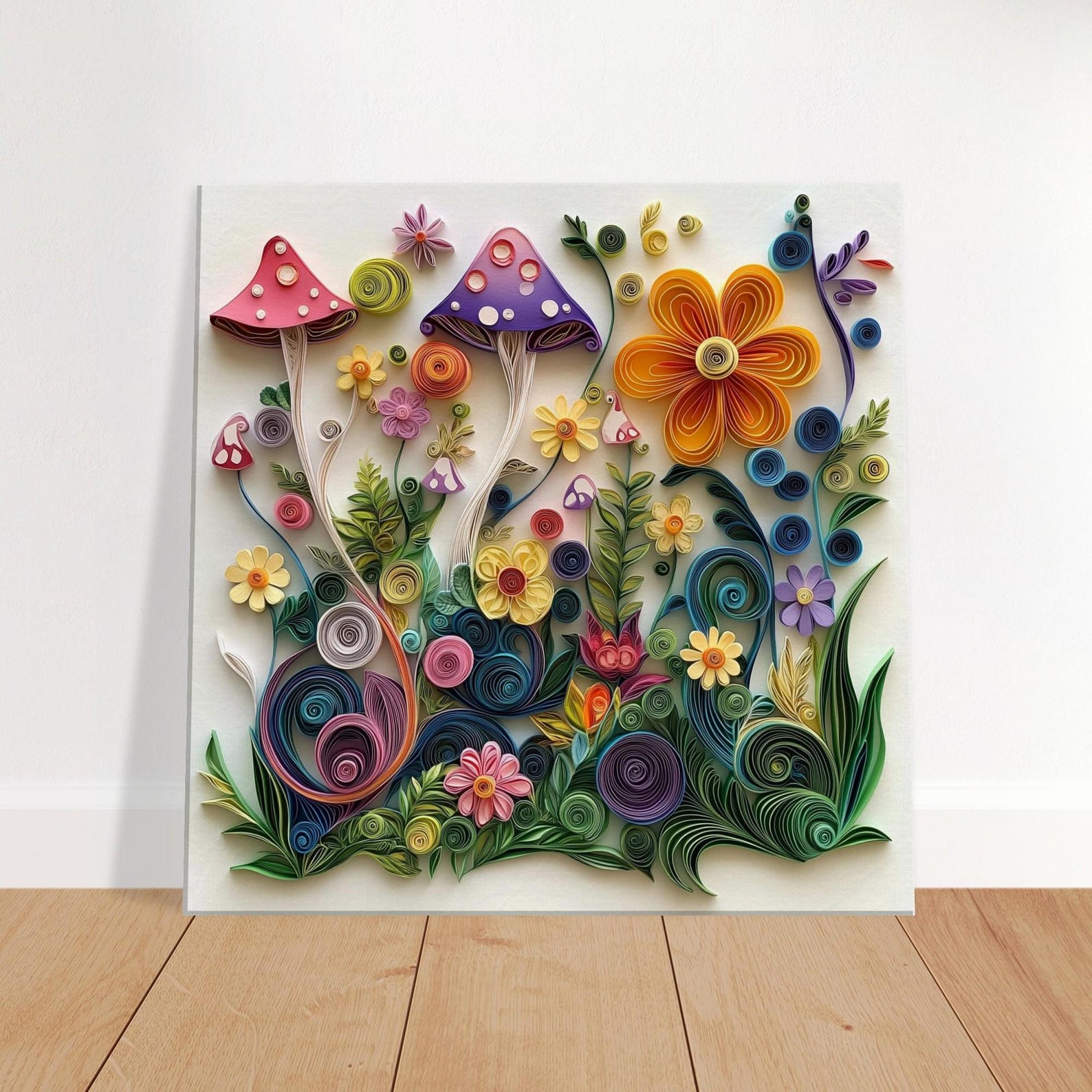 Whimsical Garden, Paper Quilling Artwork of Colorful Mushrooms and ...