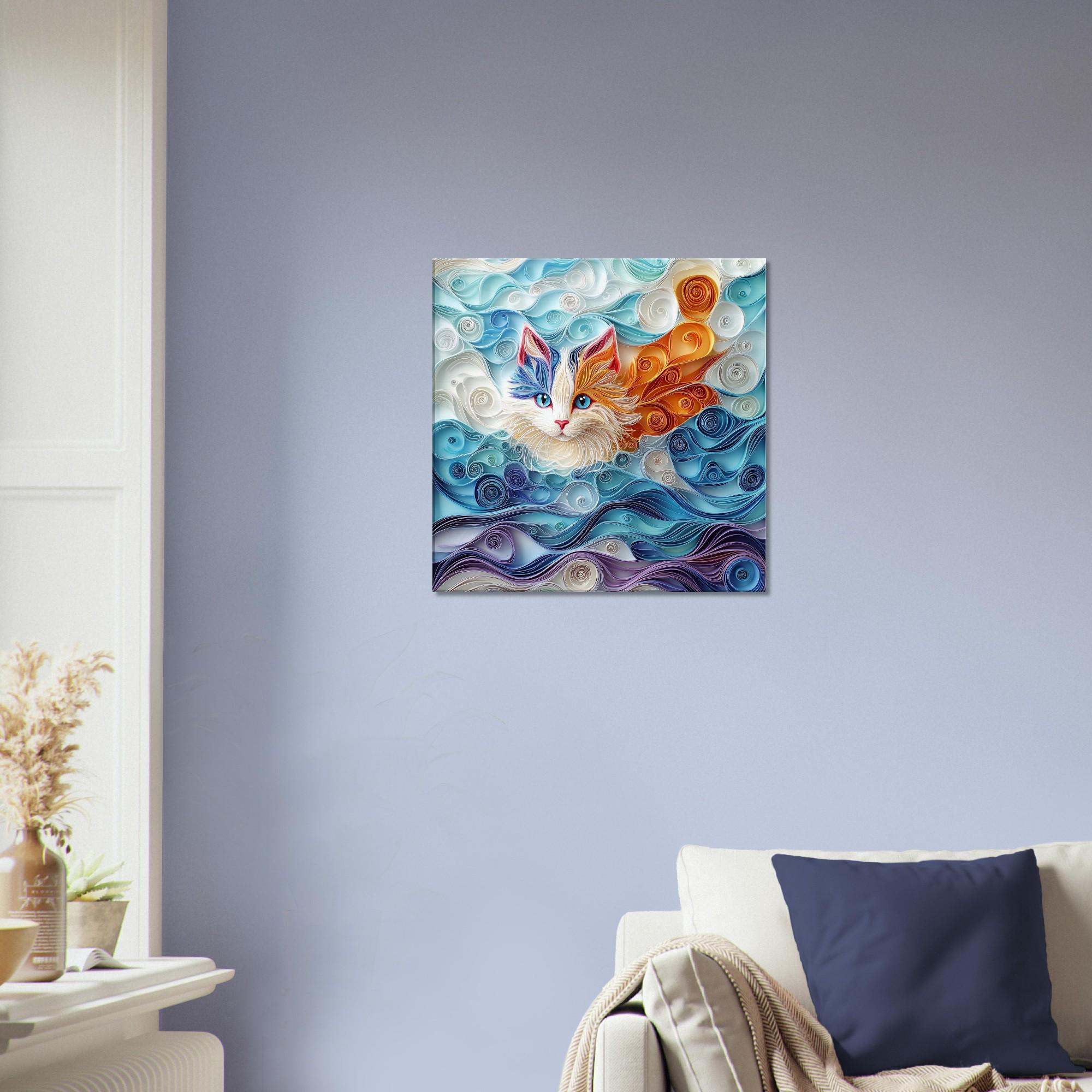 Ocean Gaze, Paper Quilling Artwork of a Cat in Water, Quilled Paper ...
