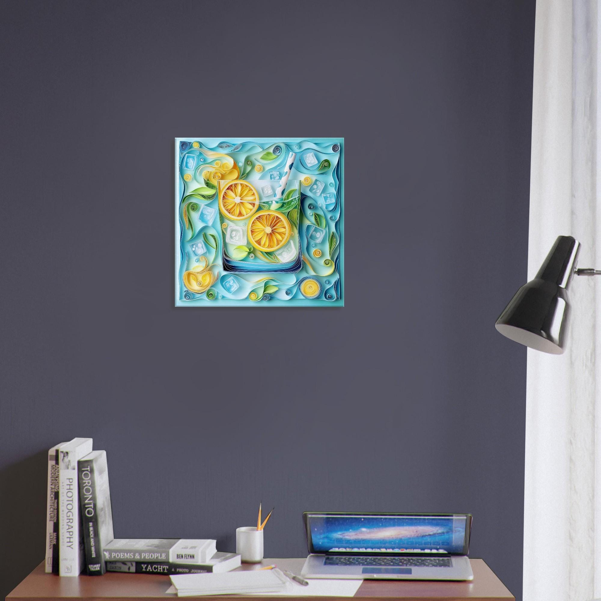 Citrus Splash, Paper Quilling Artwork of Lemon Drink With Ice, Quilled ...
