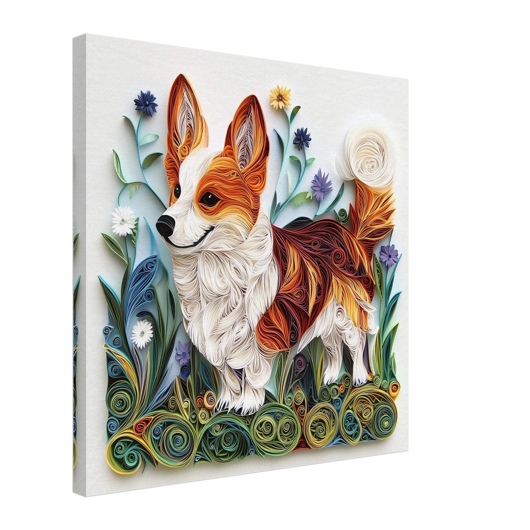 Playful Pup, Paper Quilling Artwork of a Corgi Dog in Bloom, Quilled ...