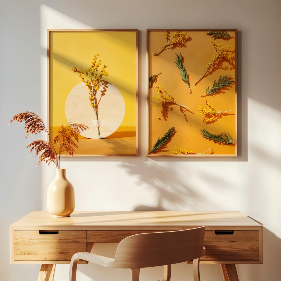 Mimosa Art Print Set of Two – Vibrant Floral Wall Art, Maximalist Art ...