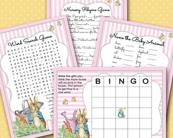 Baby Shower Games / PETER RABBIT / Bunny / Word Search Bingo | Etsy