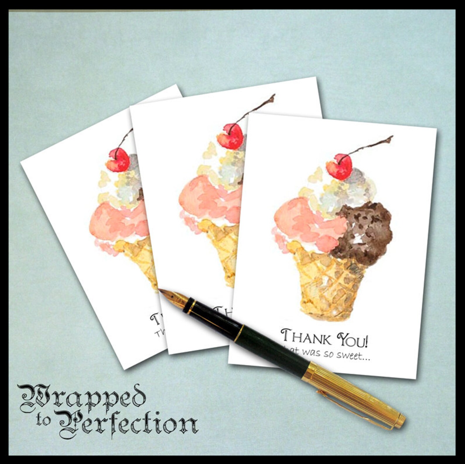 Ice Cream Cone Thank You Cards 10 Notecards Sweet Treat Etsy
