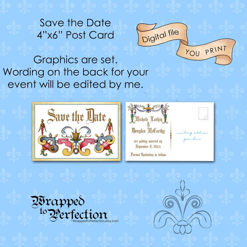 Medieval Save the Date Post Card Illuminated Designs 4x6 - Etsy