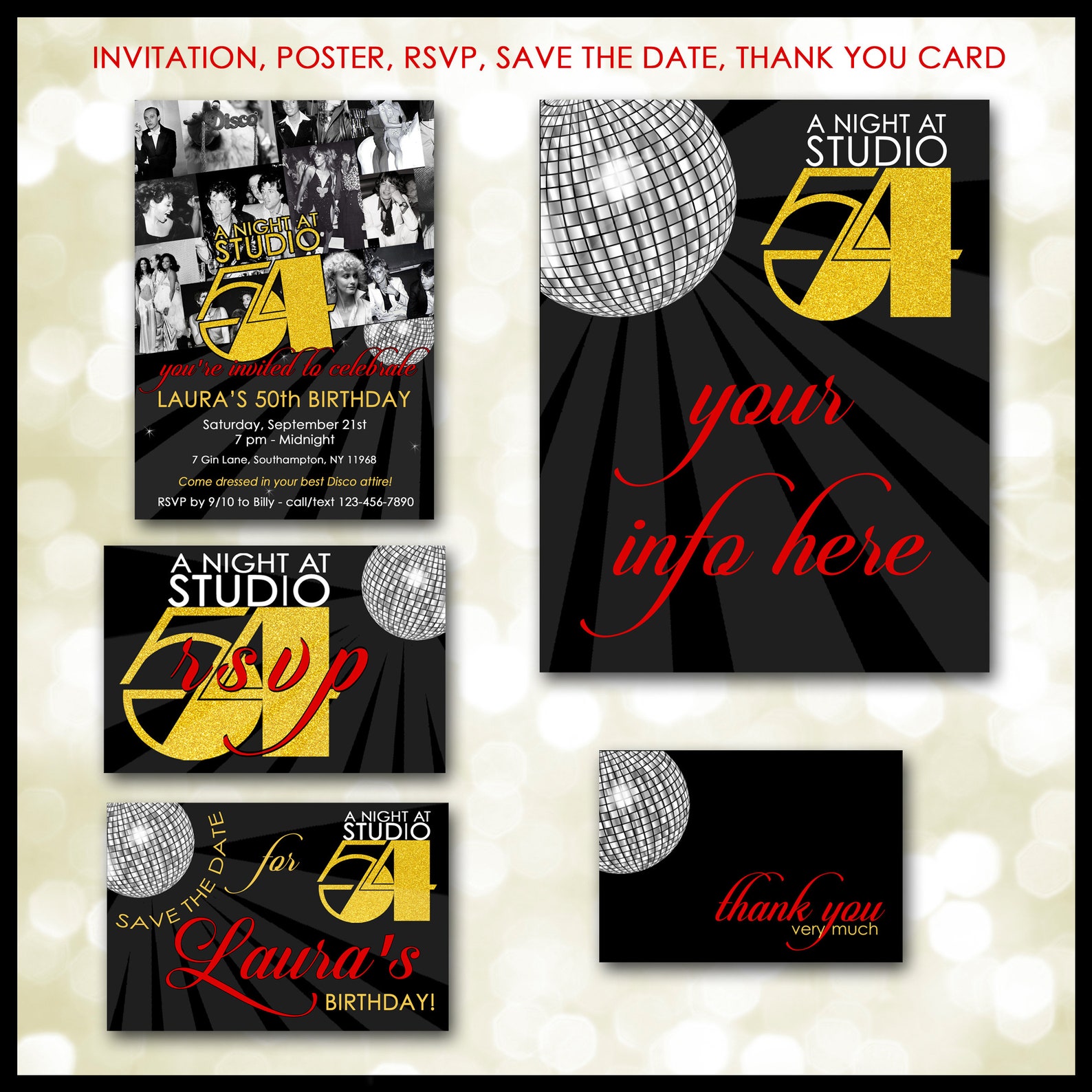 Disco Studio 54 Invitation / 1970s Celebrities / Mirror Ball / Theme ...