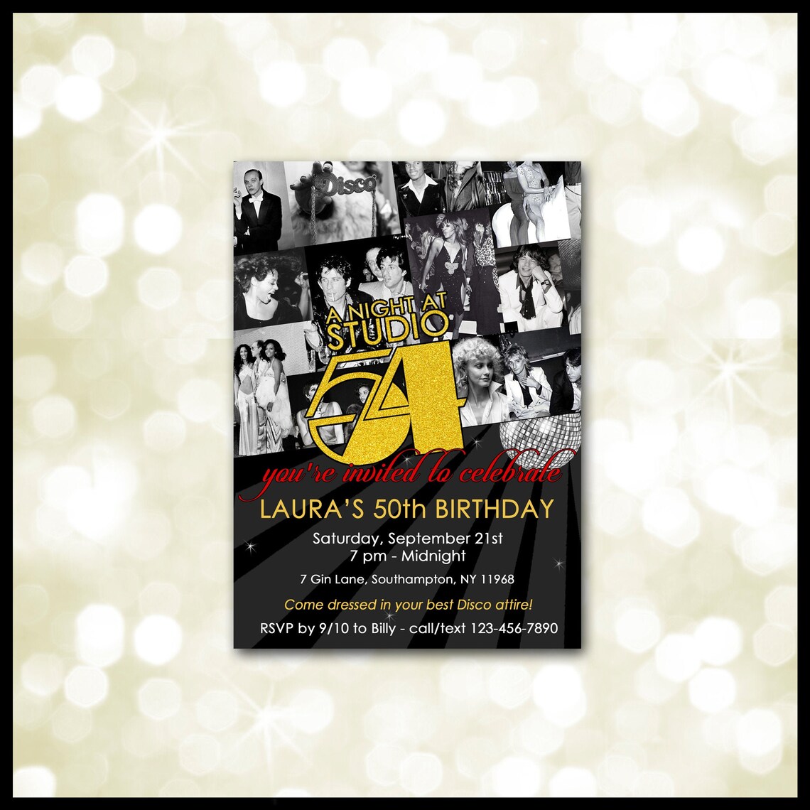 Disco Studio 54 Invitation / 1970s Celebrities / Mirror Ball / - Etsy
