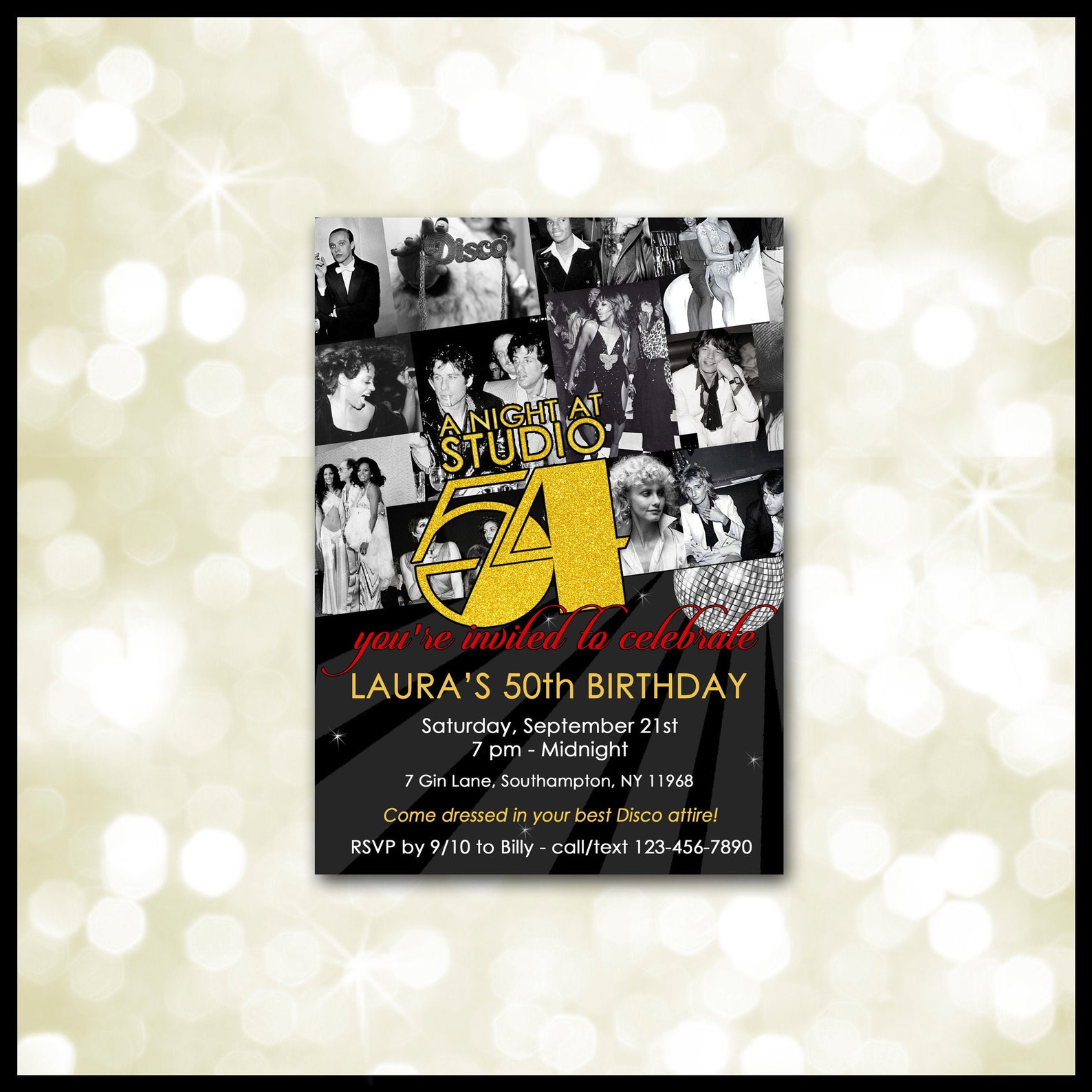 Disco Studio 54 Invitation / 1970s Celebrities / Mirror Ball / Theme ...