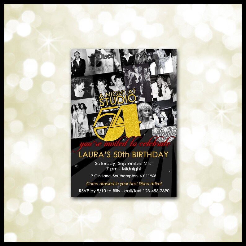 Disco Studio 54 Invitation / 1970s Celebrities / Mirror Ball / - Etsy