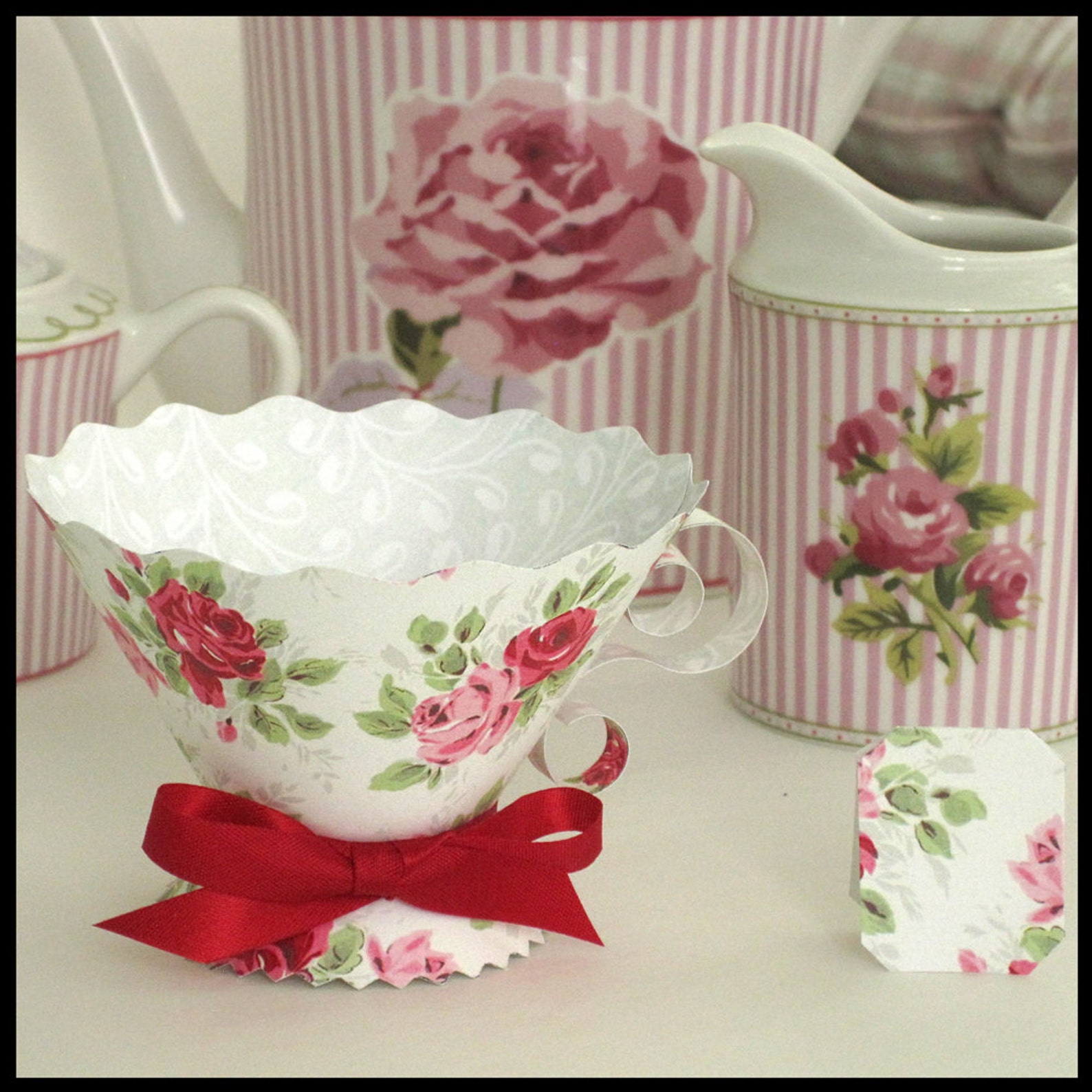 Red Floral Teacup Party Favors: DIY Printable Decoration (PDF) - Etsy