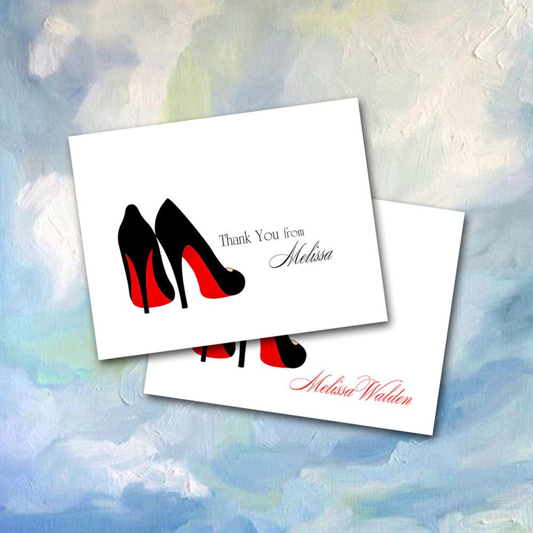 Black Stiletto Note Card, Red Bottom High Heel Thank You, Personalized ...