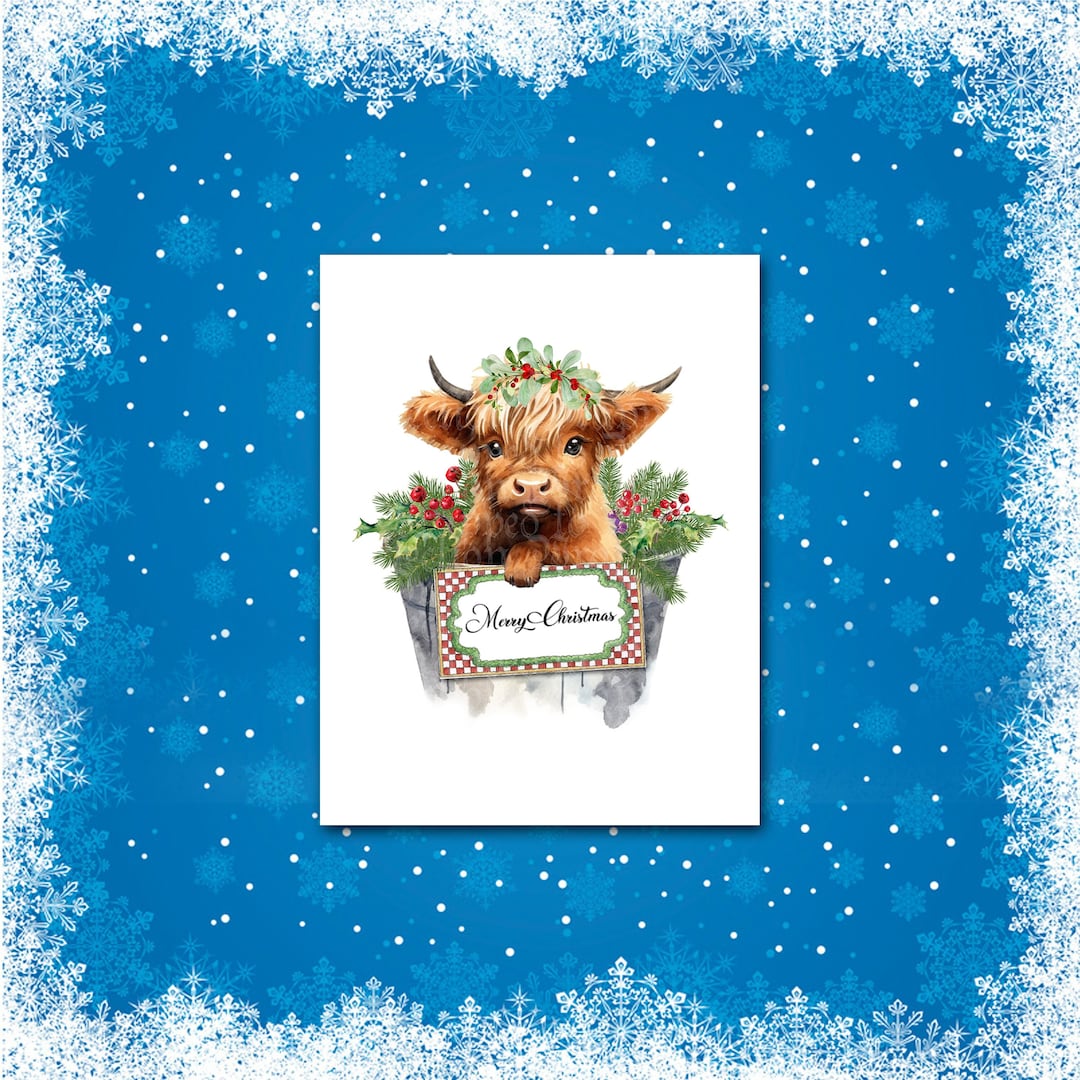 Highland Cow Christmas Card, Scotland, Holiday Card Blank or With ...