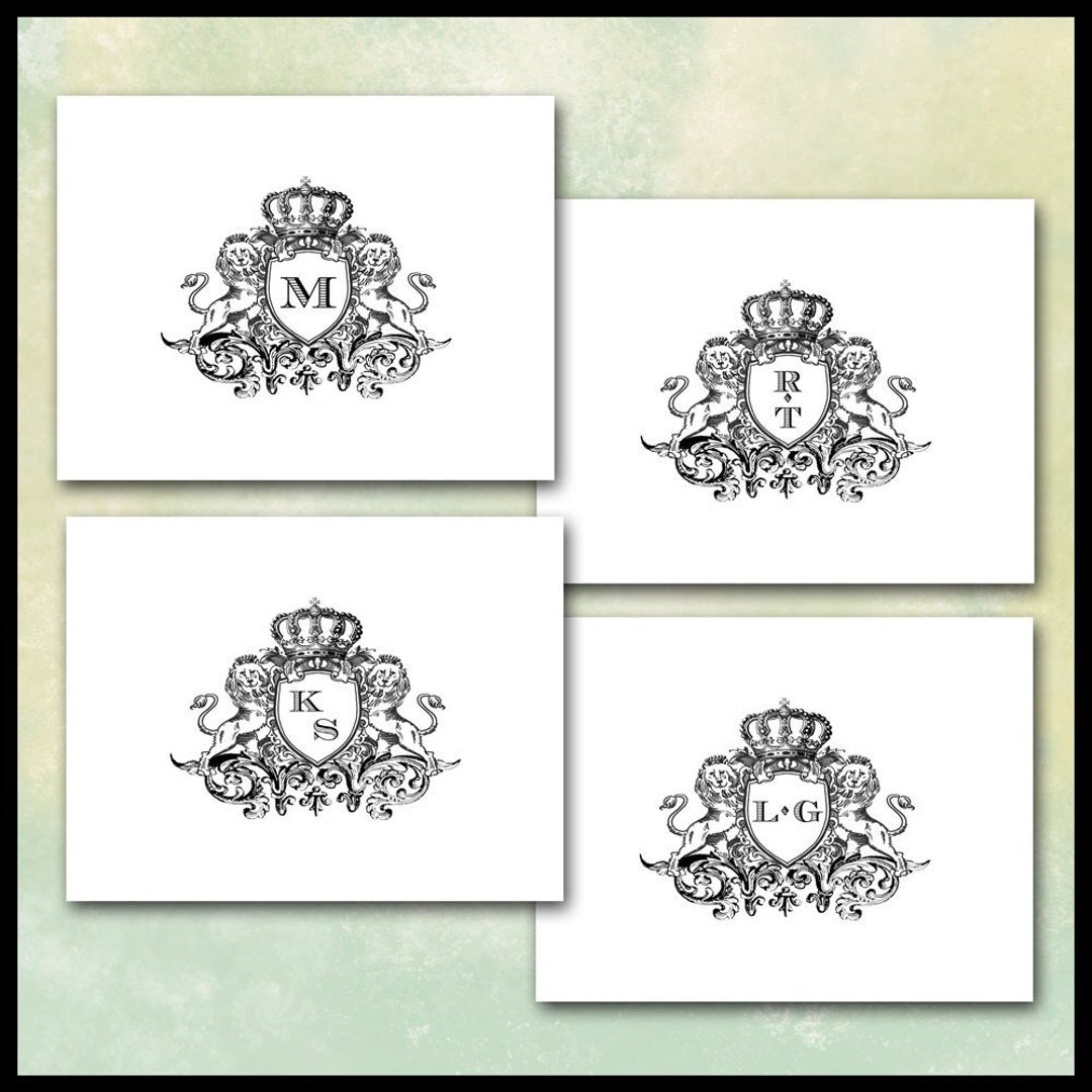 Lion Heraldic Crest Note Cards: Personalized Wedding Monogram ...