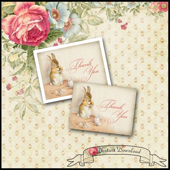 Bunny Rabbit Thank You Cards / Instant Download DIY Printable | Etsy