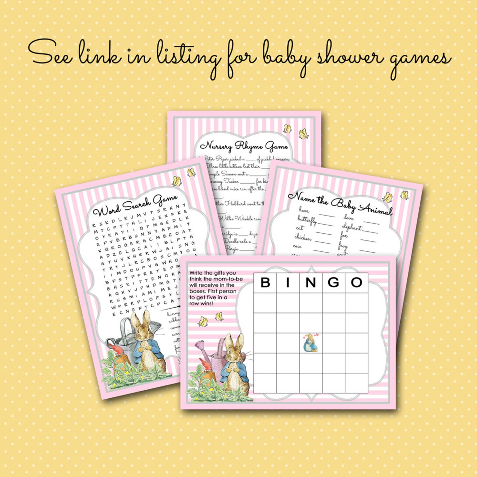 Baby Shower Games / PETER RABBIT / Bunny / Word Search Bingo | Etsy