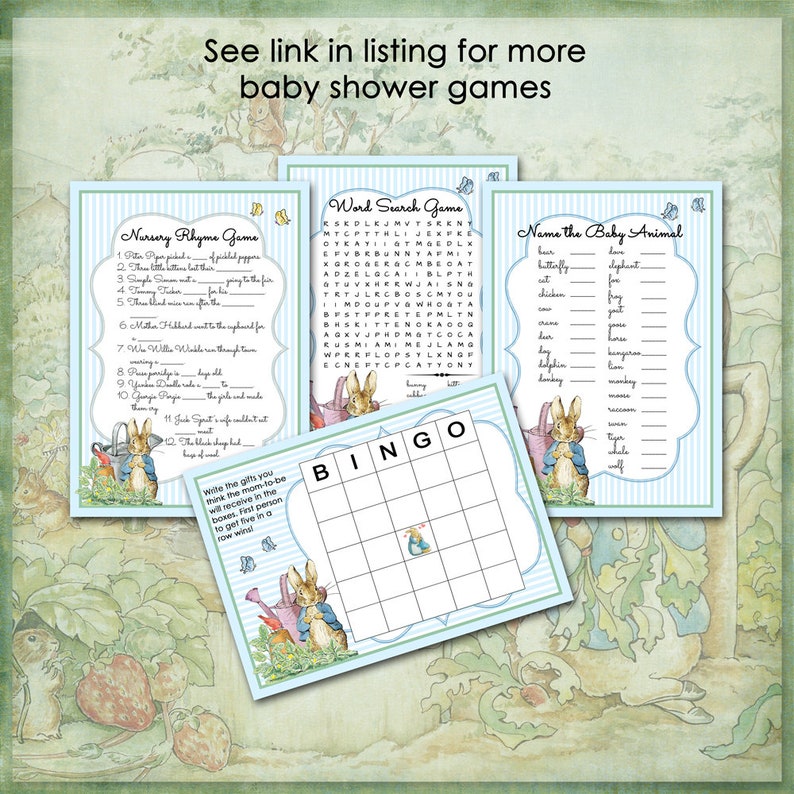 Baby Shower Games / PETER RABBIT / Bunny / Word Search Bingo - Etsy