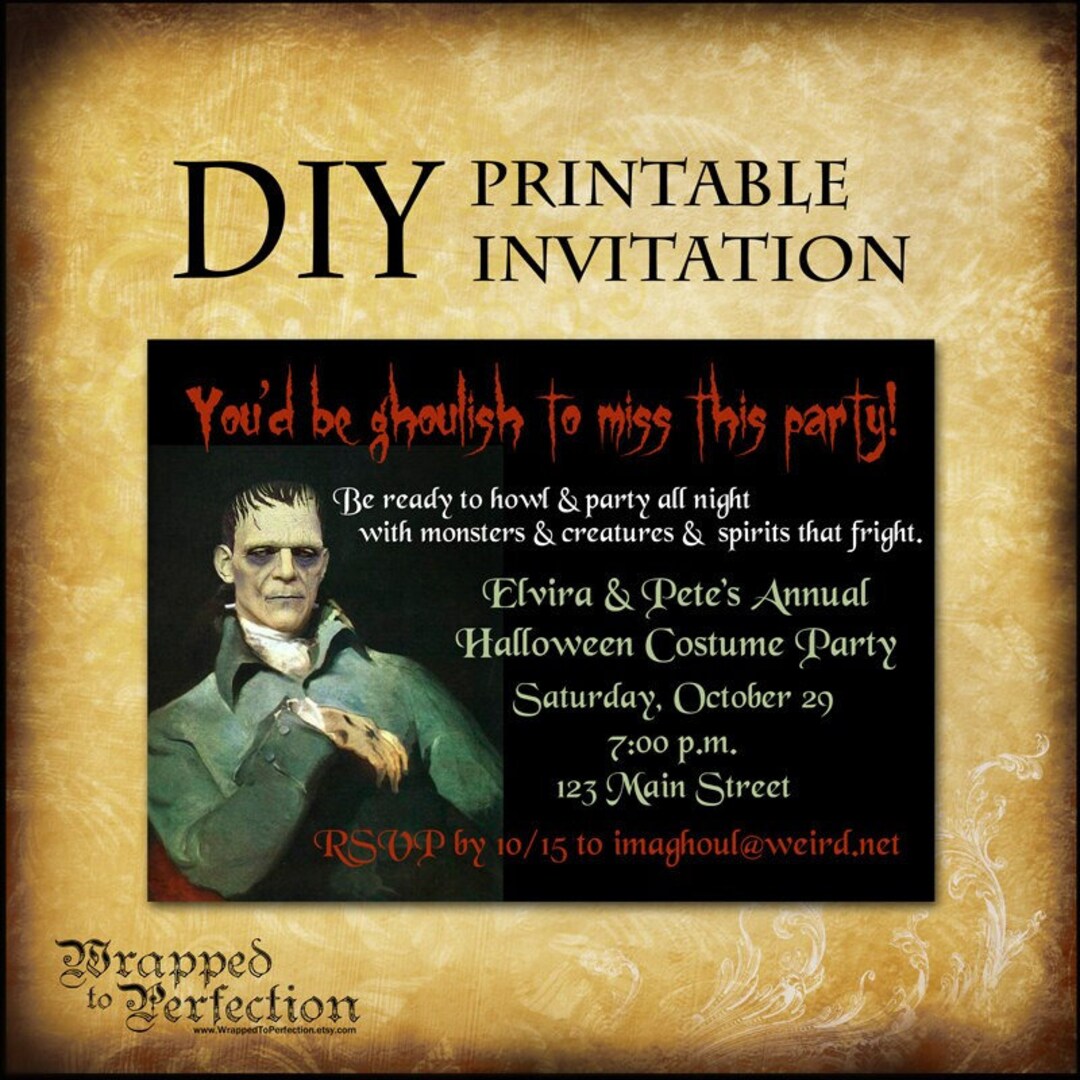 Frankenstein Halloween Invitation Elegant Monster DIY - Etsy