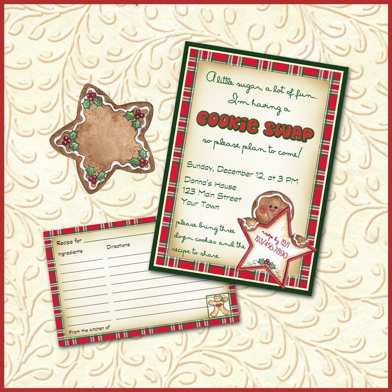 Cookie Swap Invitation With Matching Recipe Cards / Red & - Etsy