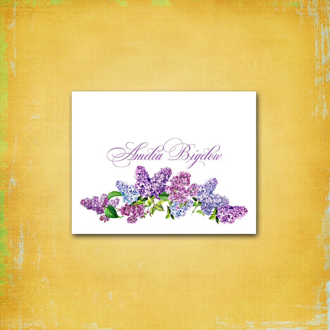Lilac Note Card / Personalized With Name / Folded, Blank Inside, Set of ...