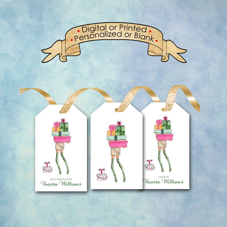 Personalized Gift Tag Girl With Gift Boxes Christmas Xmas - Etsy