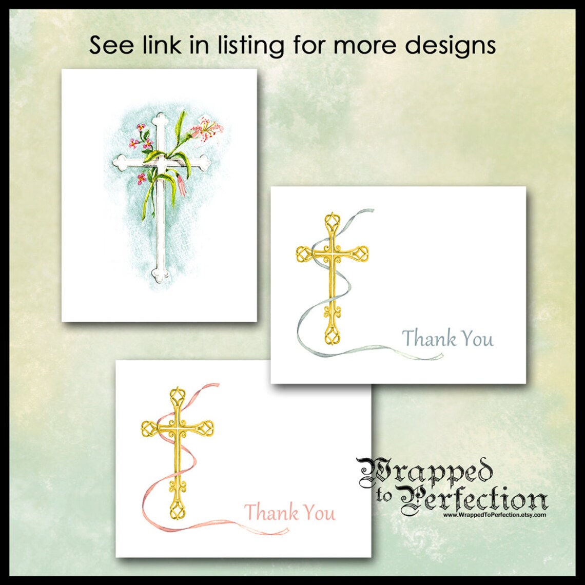 Cross Note Cards / Pink Flowers Gold Cross / Set of 10 / | Etsy