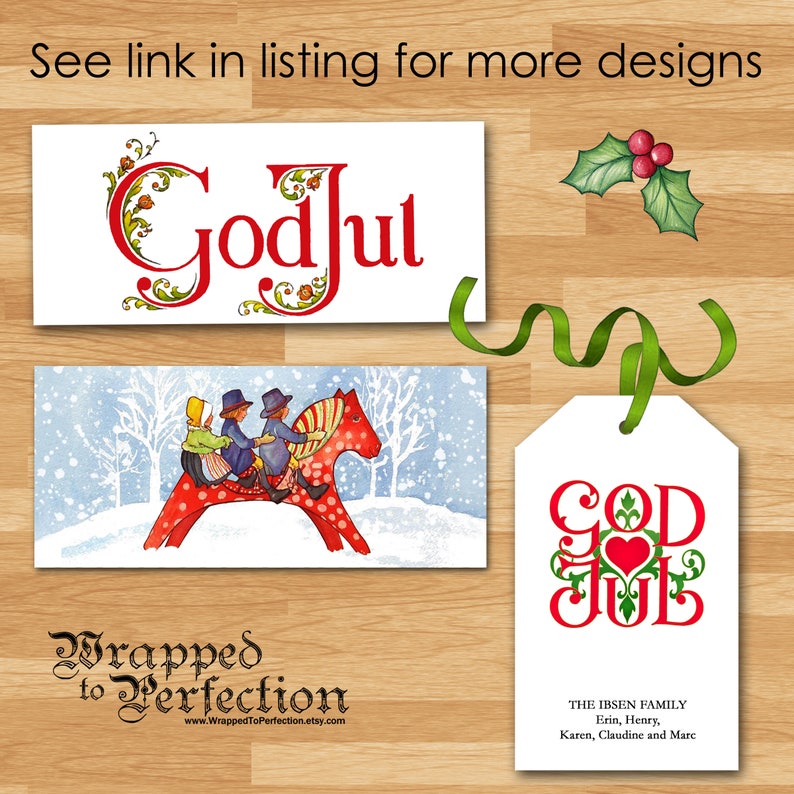God Jul Personalized Tags, Large 3"x5" Gift Tag, Scandinavian Nordic ...