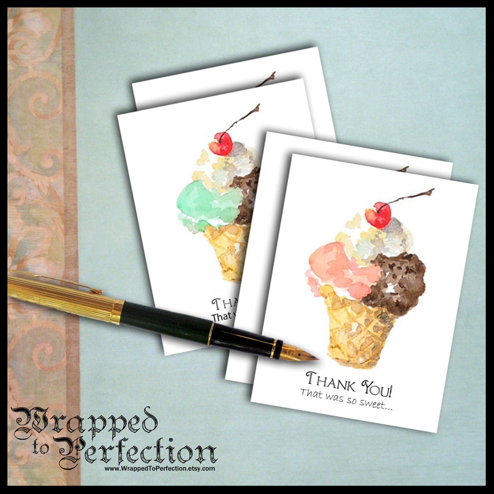 Ice Cream Cone Thank You Cards 10 Notecards Sweet Treat Etsy