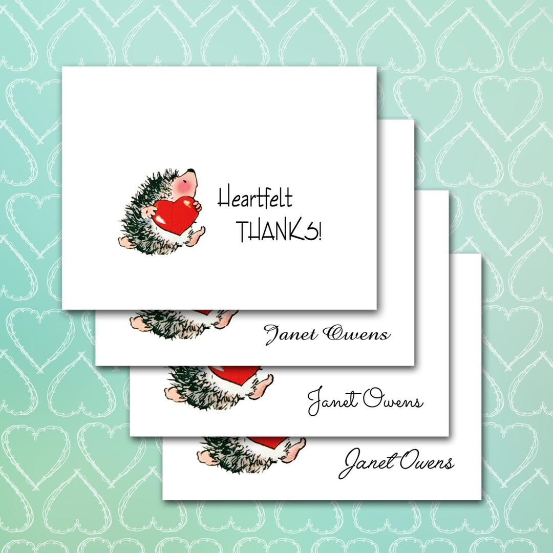 Personalized Hedgehog Thank You Cards: Set of 10, Whimsical Note Cards ...