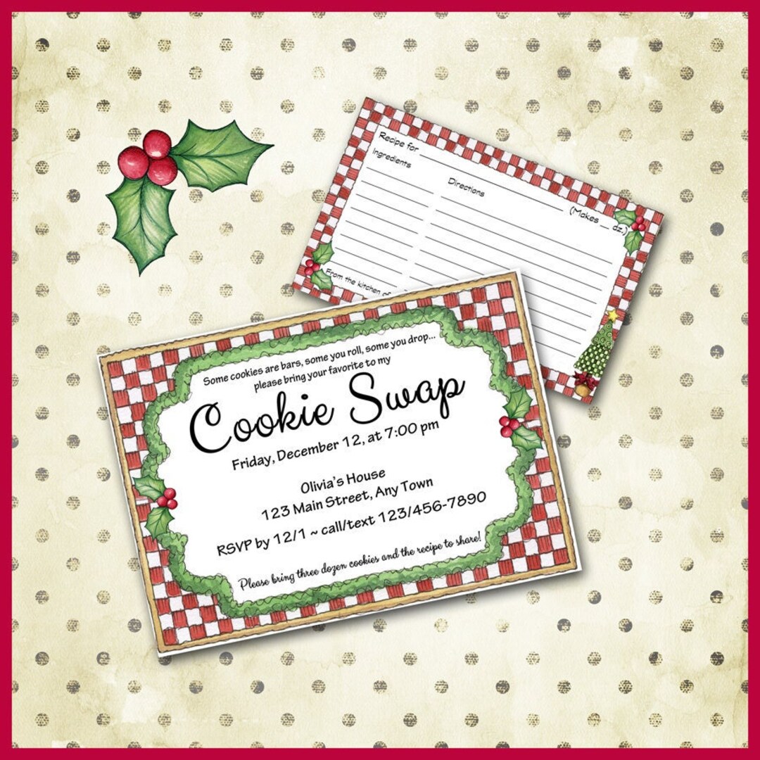 Cookie Swap Invitation With Matching Recipe Cards / Red & - Etsy
